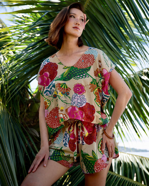 Retro Bloom Kiki Short | Lotus and Lime